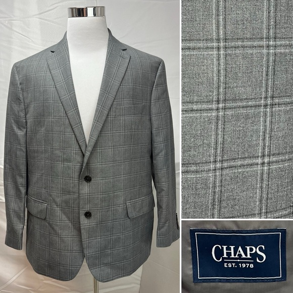Chaps | Suits & Blazers | Chaps Ralph Lauren Gray Windowpane Plaid 2button Single Vent 48r ...